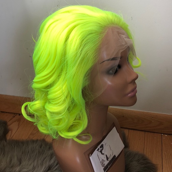 Accessories | Lime Neon Green Short Wavy Bob Lace Front Wig | Poshmark